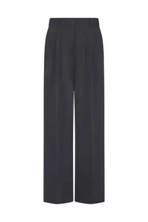 THE ROW Daniela Pleated Wool Twill Wide Leg Pants - Charcoal