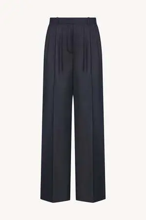 THE ROW Daniela Pleated Wool Twill Wide Leg Pants - Dark Navy