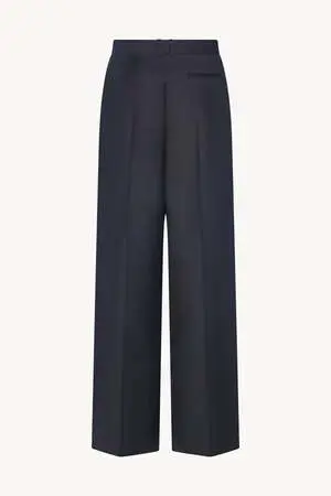THE ROW Daniela Pleated Wool Twill Wide Leg Pants - Dark Navy