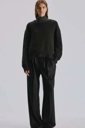 THE ROW Daniela Pleated Wool Twill Wide Leg Pants - Dark Navy