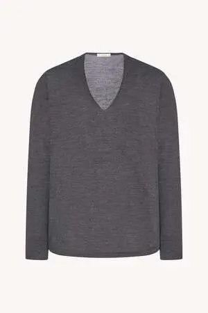 THE ROW Pruce V-neck Long Sleeve Top - Medium Grey Melange