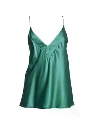 SOLOTRE Satin-finish V-neck Top - Green