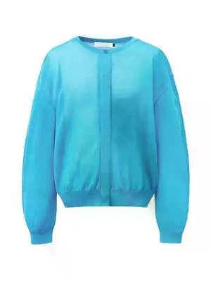AMOMENTO Sheer Ribbed-trim Cardigan - Blue