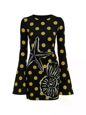 CALA DE LA CRUZ Maisha Polka-dot Starfish-print Mini Dress - Black