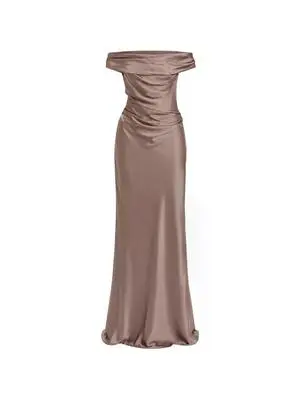 THE SEI Bardot Draped Maxi Gown - Brown