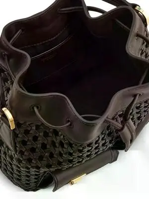 FERRAGAMO Woven Leather Mini Bucket Bag