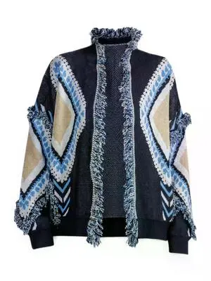 TENSIONE IN Geometric-pattern Fringed Cardigan