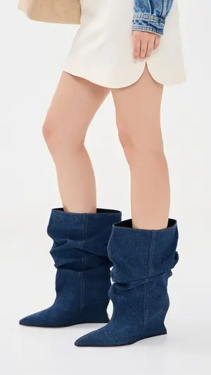 Balmain Denim Wedge Ankle Boots