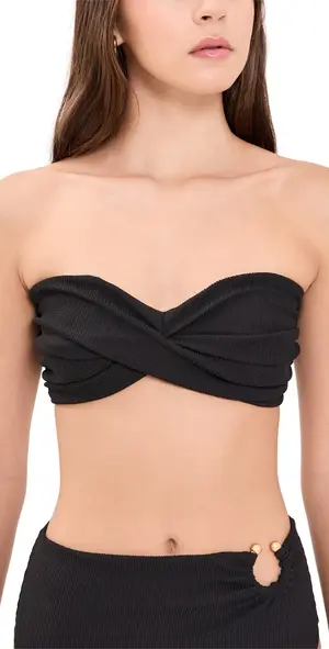 Johanna Ortiz Crinkle Sea Sprite Bikini Top - Black