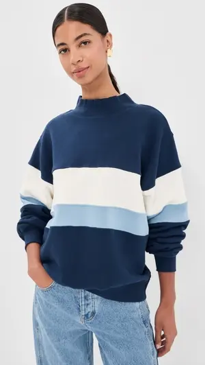 PARKE Striped Mock Neck Sweatshirt