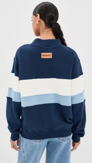 PARKE Striped Mock Neck Sweatshirt