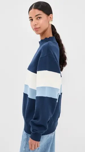 PARKE Striped Mock Neck Sweatshirt