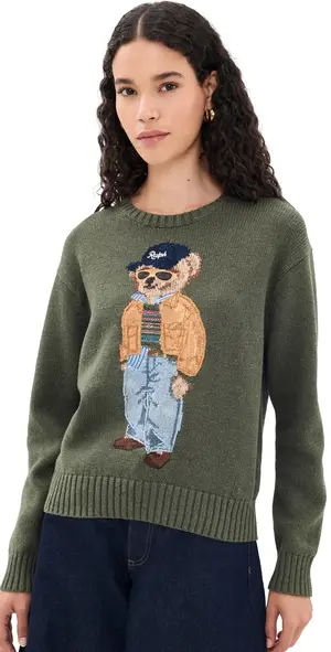 Polo Ralph Lauren Cotton Bear Long Sleeve Crew Neck Pullover