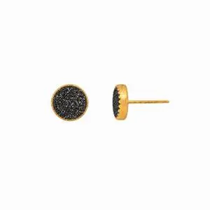 HEATHER HAWKINS Gold Vermeil Drusy Quartz Stud Earrings - Black