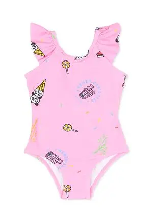 Kenzo Ruffled Graphic-print Swimsuit - Pink