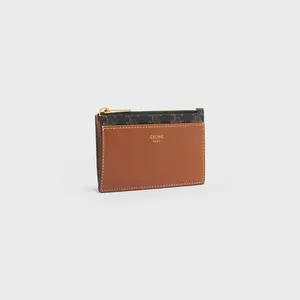 Celine Zipped Card Holder In Triomphe Canvas And Lambskin