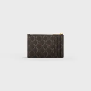 Celine Zipped Card Holder In Triomphe Canvas And Lambskin