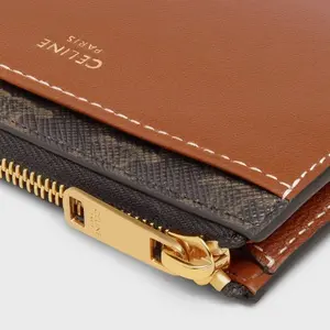Celine Zipped Card Holder In Triomphe Canvas And Lambskin