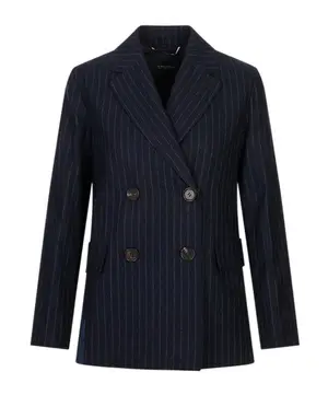 Max Mara Pinstripe Double Breasted Suit Jacket - Black