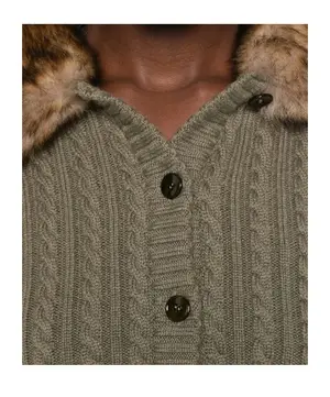 Saint Laurent Long-sleeved Cardigan With Fur Trim
