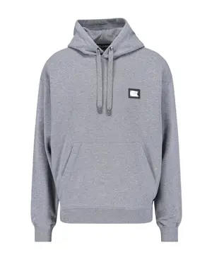 Dolce & Gabbana Dolce Gabbana Logo Plaque Drawstring Hoodie - Gray