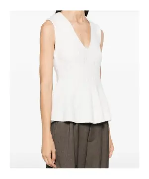 LISA YANG V-neck Sleeveless Knit Top - White