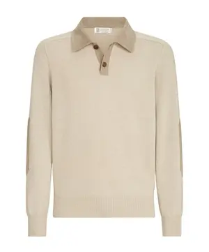 Brunello Cucinelli Cashmere Knit Polo With Suede Collar