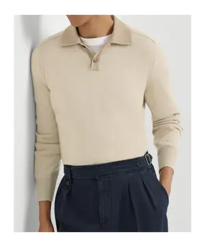 Brunello Cucinelli Cashmere Knit Polo With Suede Collar
