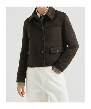 Brunello Cucinelli Hand-crafted Cashmere-beaver Double Cloth Jacket With Monili Embellishment - Pine Cone Brown