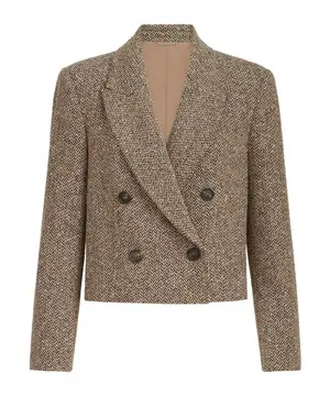 Brunello Cucinelli Sparkling Virgin Wool Chevron Cropped Blazer - Light Brown