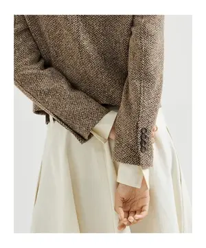 Brunello Cucinelli Sparkling Virgin Wool Chevron Cropped Blazer