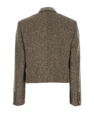 Brunello Cucinelli Sparkling Virgin Wool Chevron Cropped Blazer