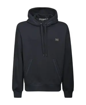 Dolce & Gabbana Dolce Gabbana Logo Plaque Drawstring Hoodie - Black