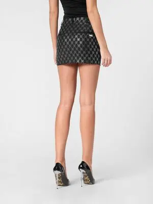 Philipp Plein Jersey Pencil Mini Skirt With Hexagon Rhinestone Logo