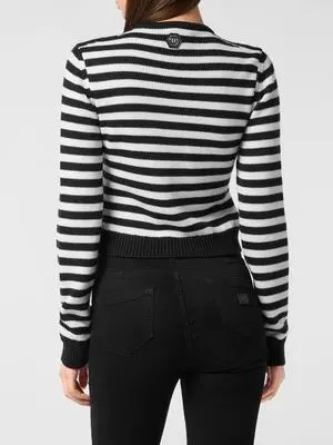 Philipp Plein Striped Cotton Crewneck Jumper With Teddy Bear Print - Black
