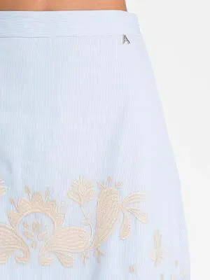 TWINSET Long Pleated Cotton Skirt With High Waist And Embroidery - Sky Blue