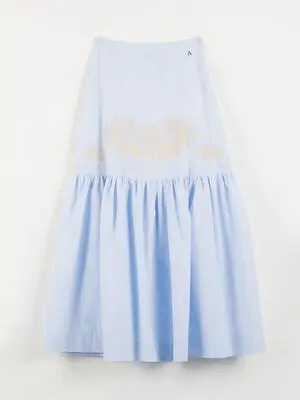 TWINSET Long Pleated Cotton Skirt With High Waist And Embroidery - Sky Blue