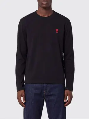 AMI Paris Long-sleeved Cotton Jersey T-shirt With Embroidered Logo Black
