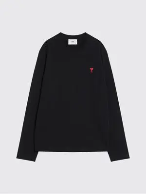 AMI Paris Long-sleeved Cotton Jersey T-shirt With Embroidered Logo - Black