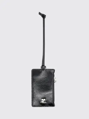 COURREGES Zipped Card Holder In Crinkled-effect Leather With Logo - Black
