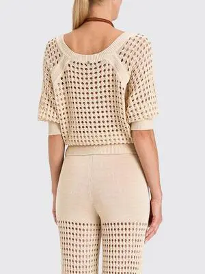 TWINSET Perforated Cotton Knit Top With Boat Neck And Dropped Shoulders