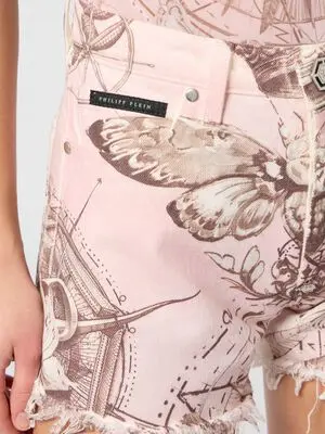 Philipp Plein Printed Denim Shorts