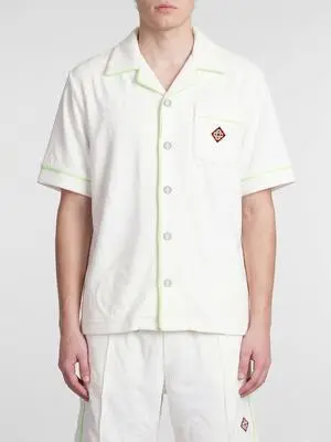 Casablanca Cuban Collar Short-sleeved Bowling Shirt In Cotton Blend - White