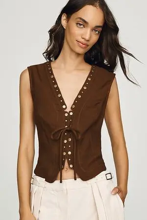 Anthropologie 100% Cotton Studded Vest Top - Brown
