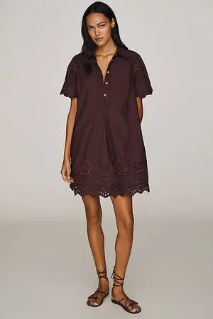 Anthropologie Pollie 100% Cotton Swg Mi Dress - Fudge