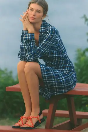 PILCRO Ruched Mi Shirtdress - Blue Plaid
