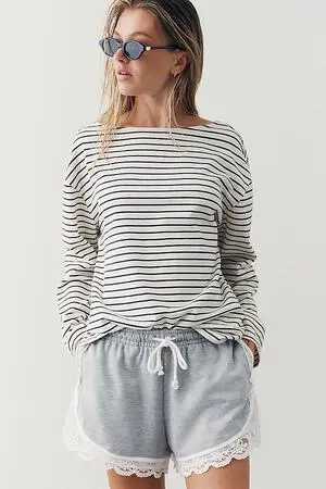 Daily Practice Lace Terry Track Shorts - Light Grey