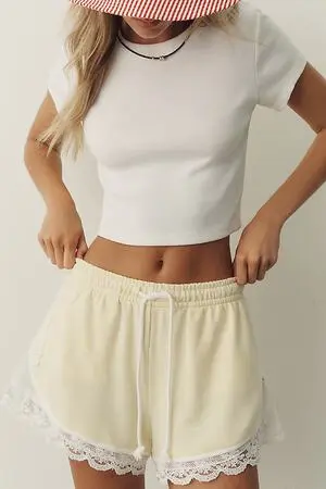 Daily Practice Lace Terry Shorts - Light Yellow