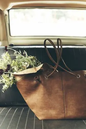 Maeve Embossed Croc Tote Bag - Chocolate