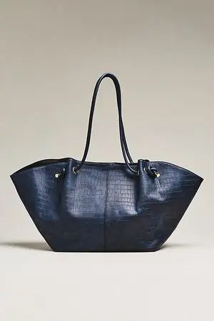 Maeve Embossed Croc Tote Bag - Navy